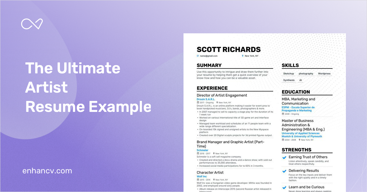 6 Artist Resume Examples & Guide for 2023
