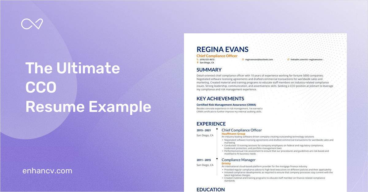 5 Chief Compliance Officer Resume Examples & Guide for 2024