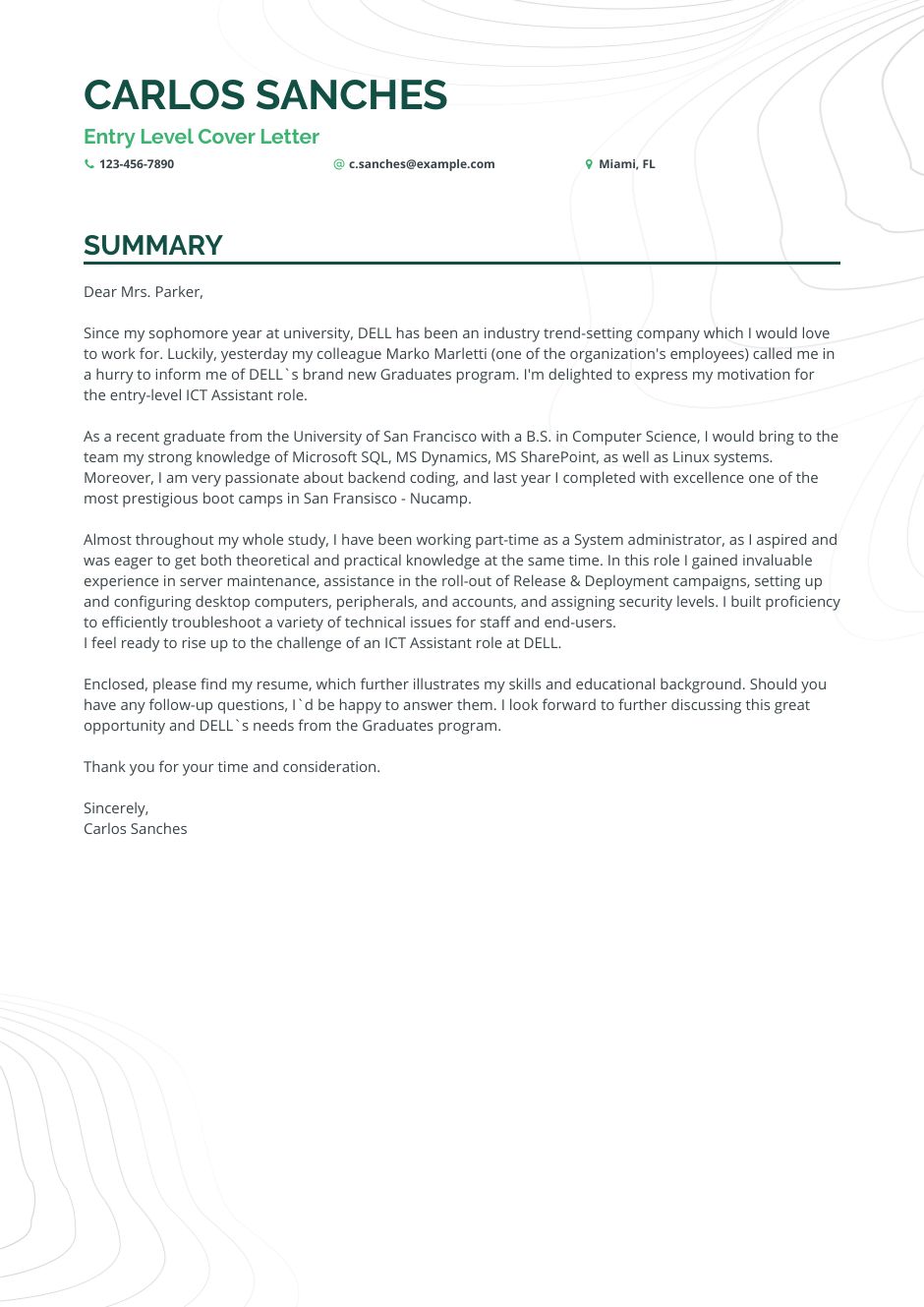 Sample 1l Cover Letter