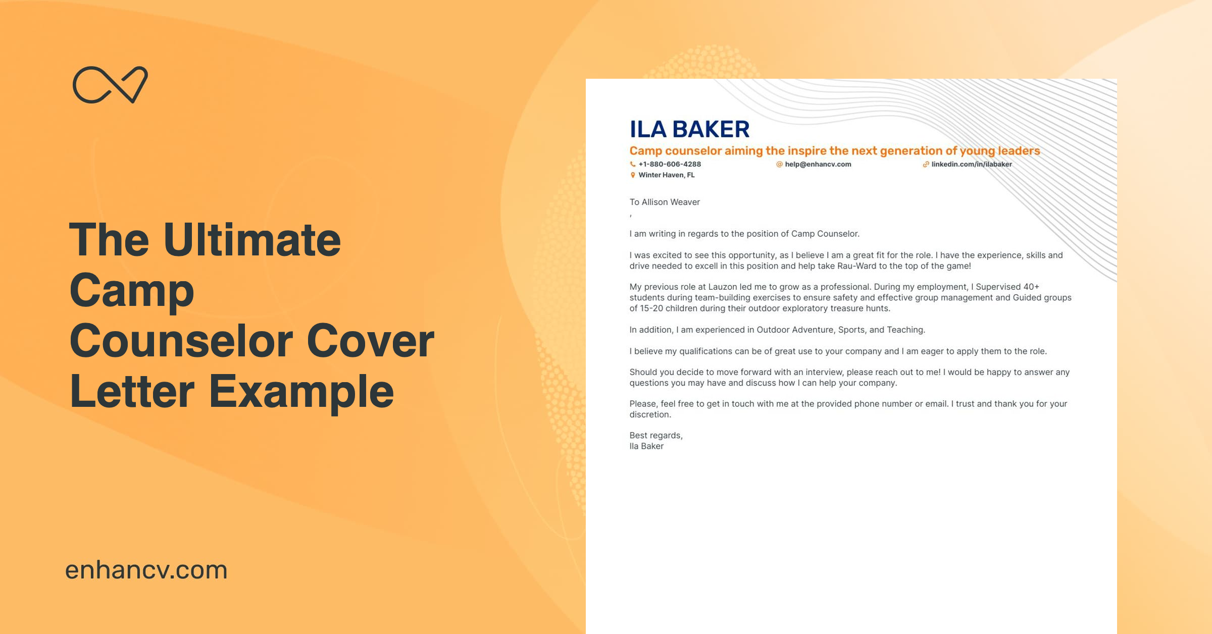 Real Camp Counselor Cover Letter Example for 2024