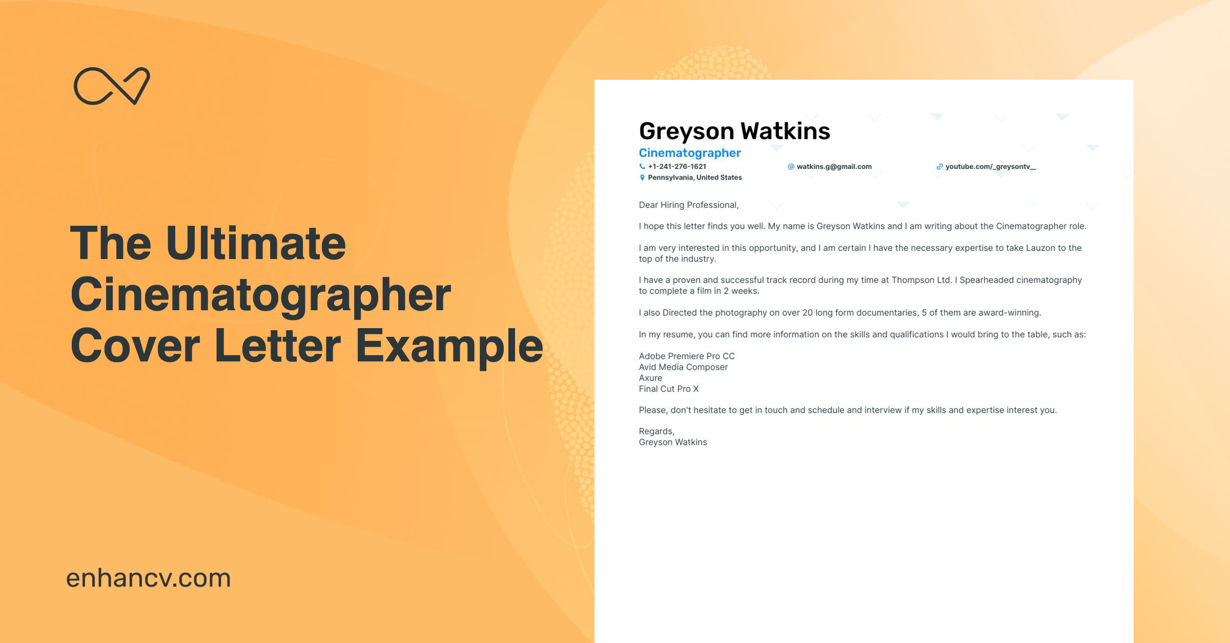 Real Cinematographer Cover Letter Example for 2024