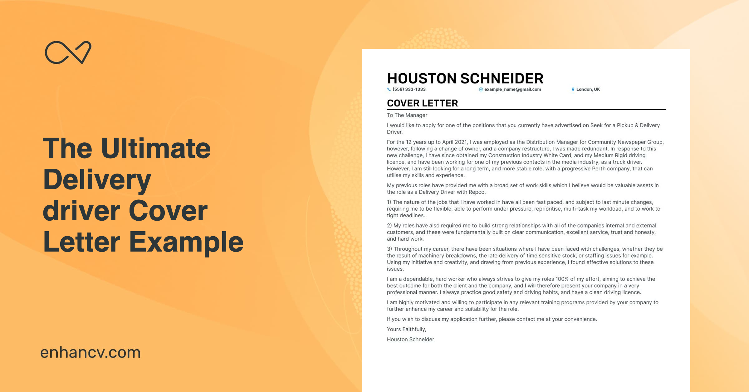 Real Delivery driver Cover Letter Example for 2023