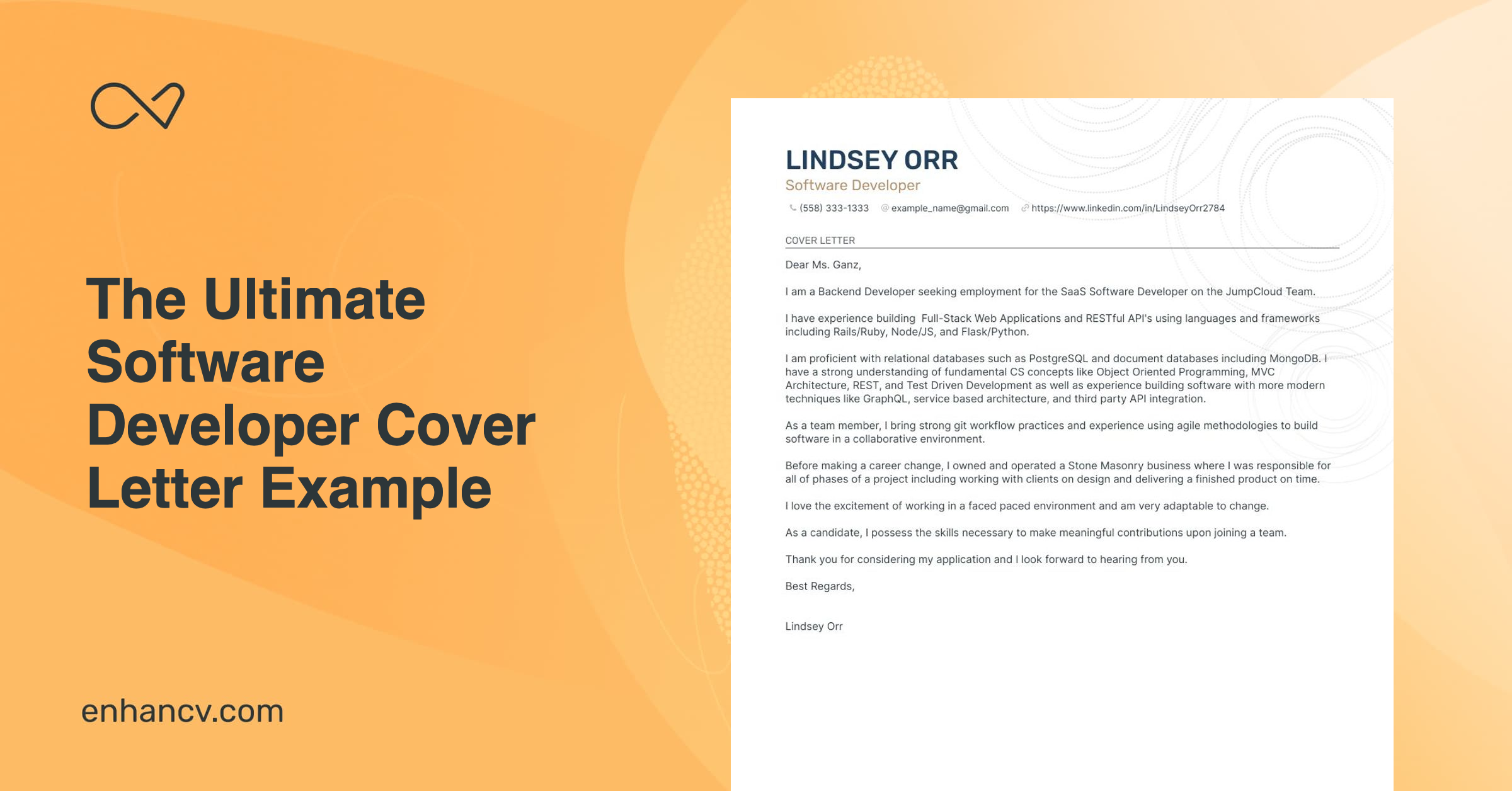 Real Software Developer Cover Letter Example for 2023