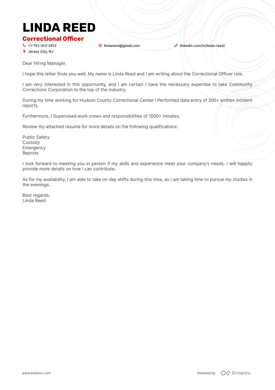 Real Correctional Officer Cover Letter Example for 2023