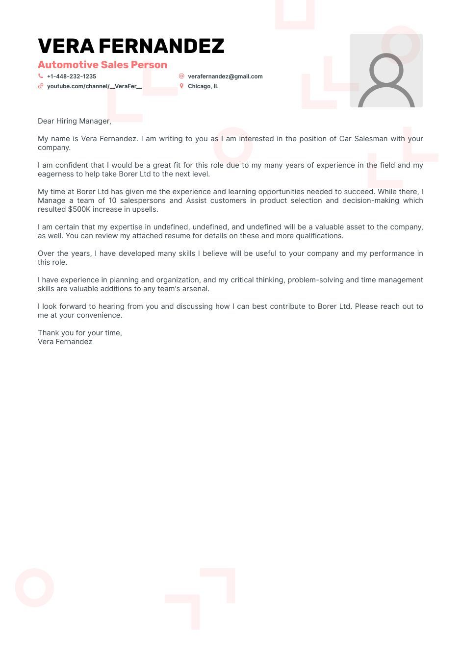 Real Car Salesman Cover Letter Example for 2023