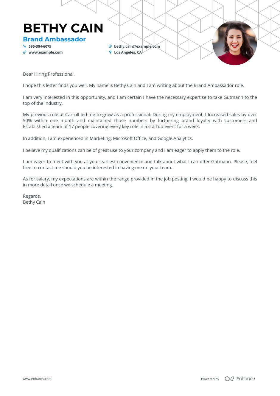 Real Brand Ambassador Cover Letter Example for 2023