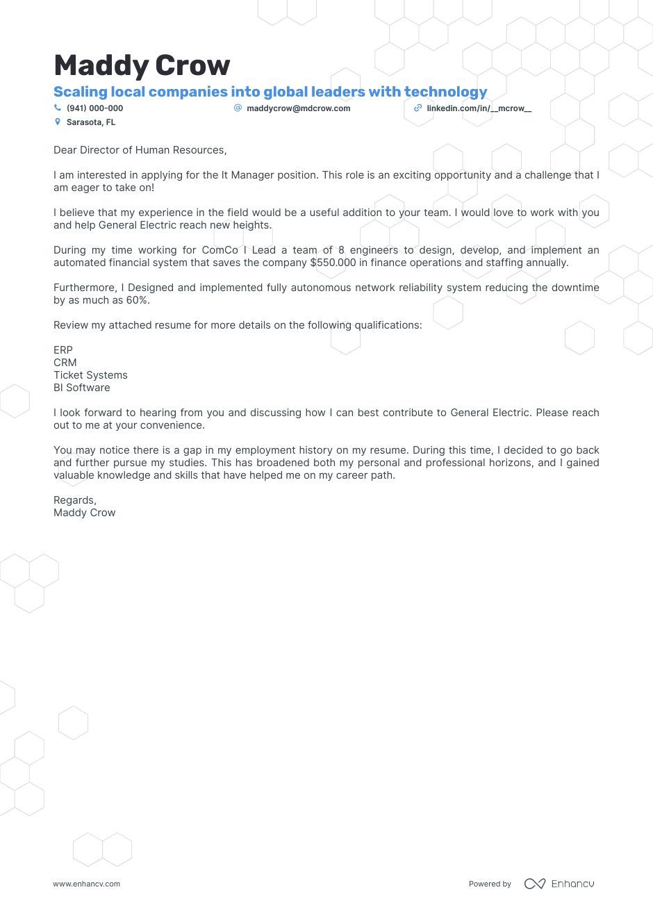 Real It Manager Cover Letter Example for 2023