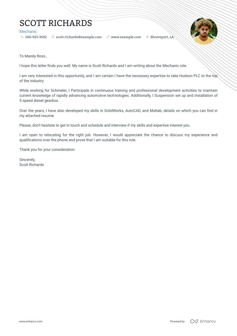 Real Mechanic Cover Letter Example for 2023