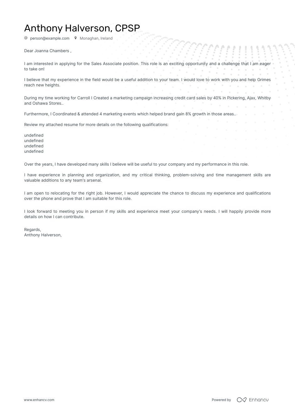 Real Sales Associate Cover Letter Example for 2024