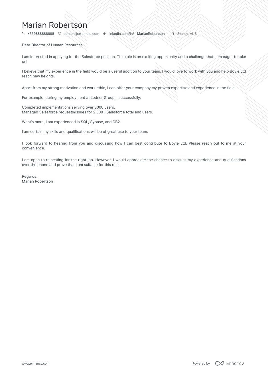 Real Salesforce Cover Letter Example for 2023