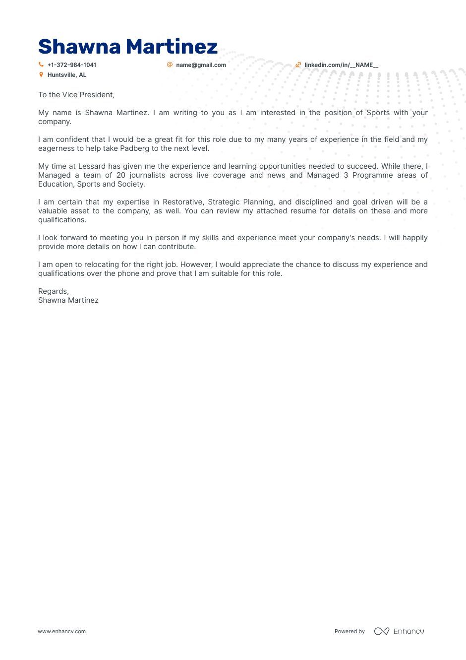 Real Sports Cover Letter Example for 2024