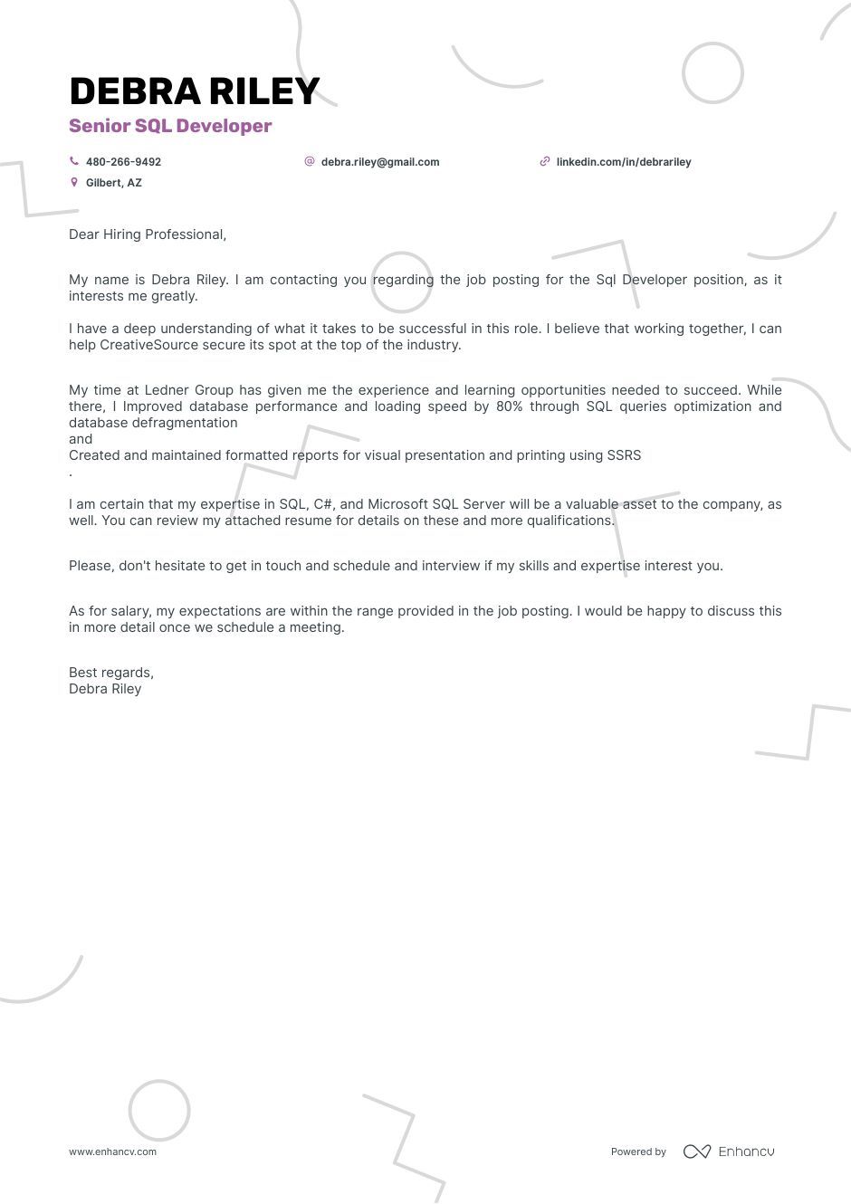 Real Sql Developer Cover Letter Example for 2023