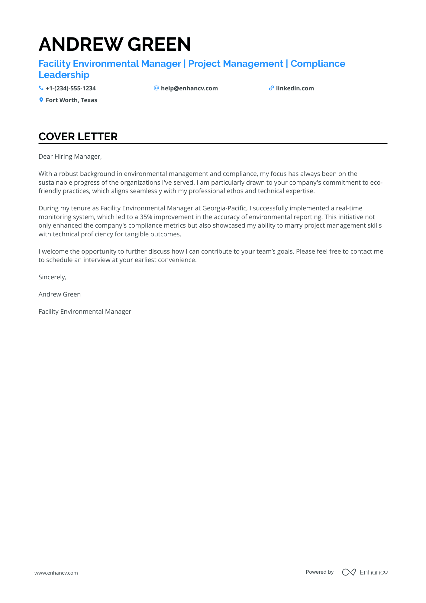 5 Professional Environmental Manager Cover Letter Examples and Template ...