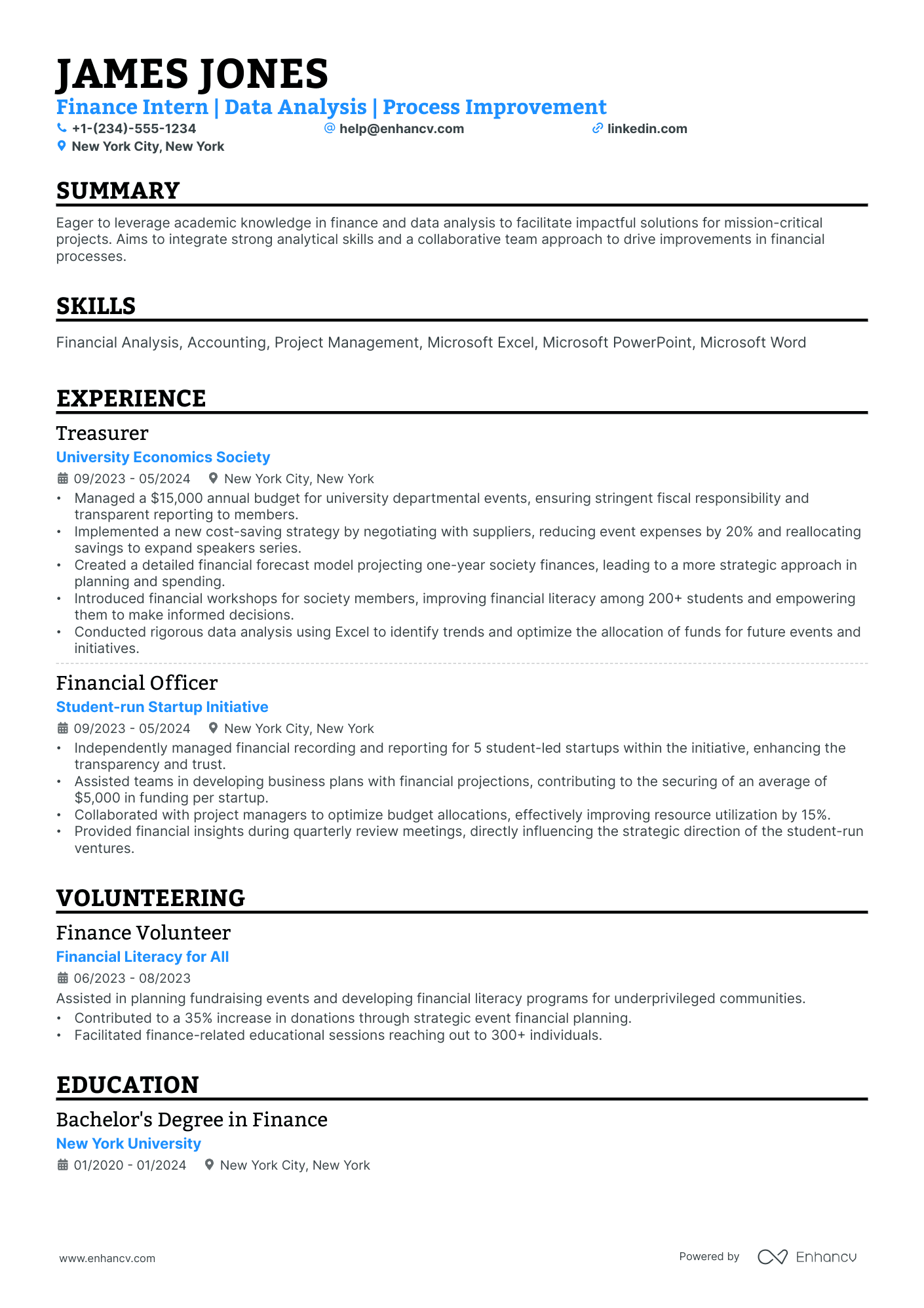 10 Finance Intern Resume Examples With 10/10 Score In 2025