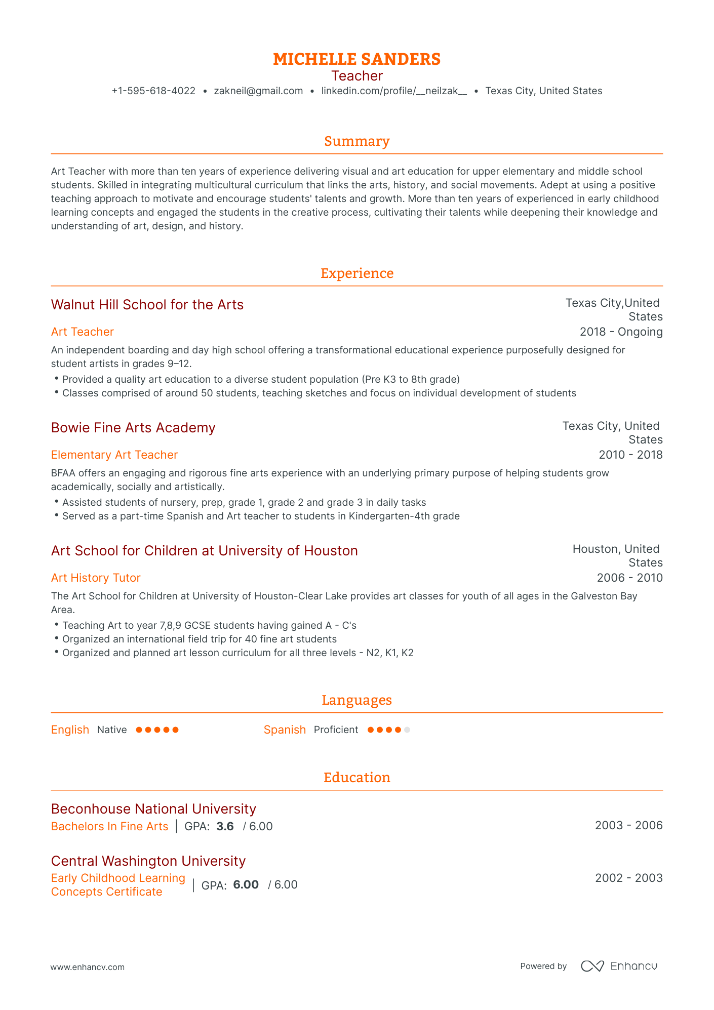 5 Art Teacher Resume Examples & Guide for 2023