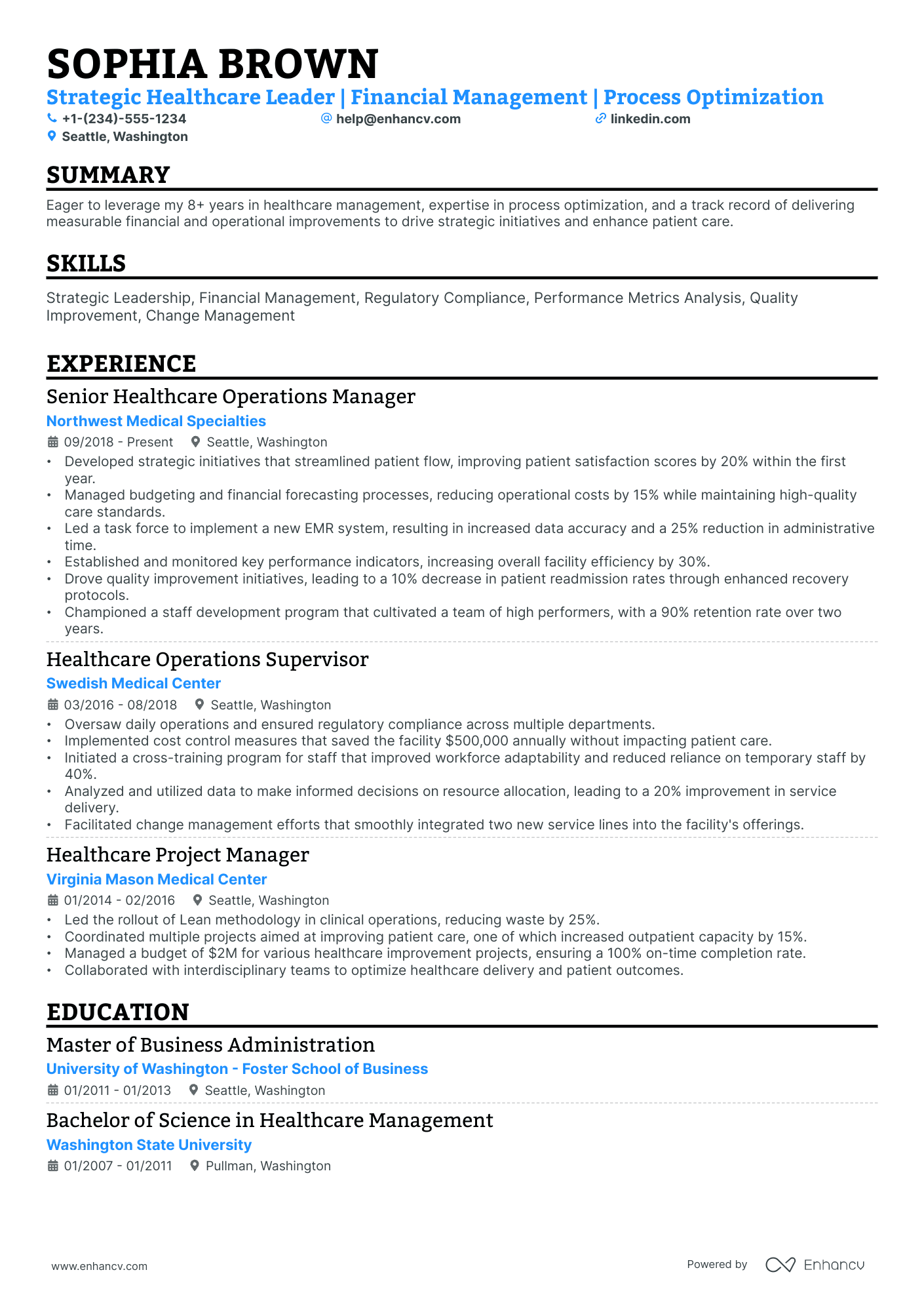 10 Healthcare Operations Manager Resume Examples & Guide for 2025