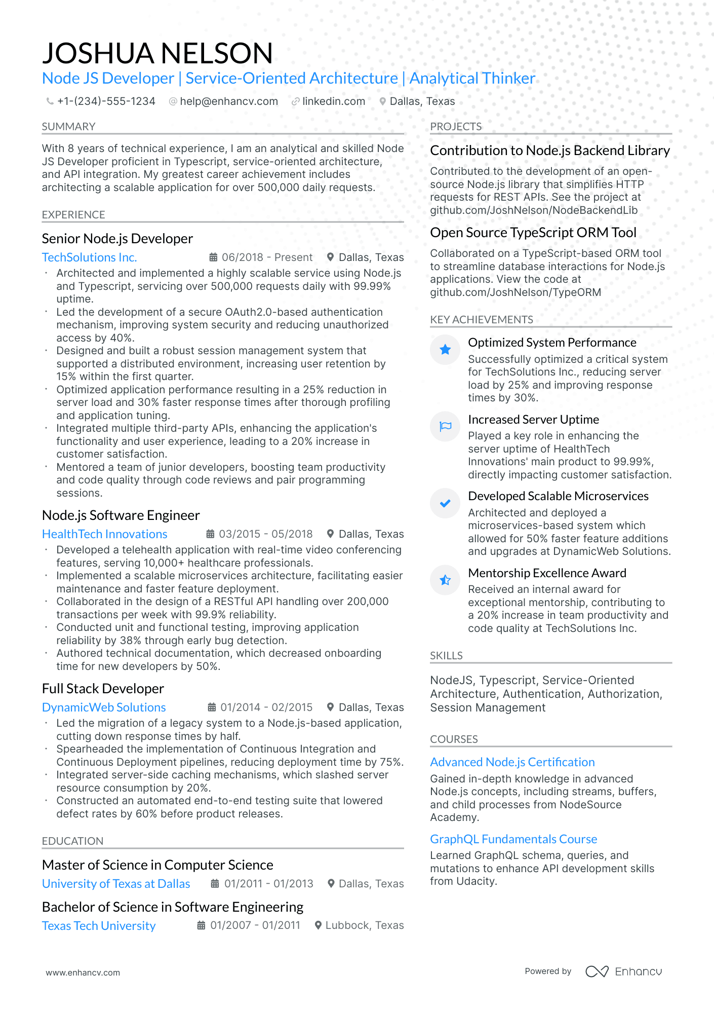 10 Node.js developer Resume Examples & Guide for 2025