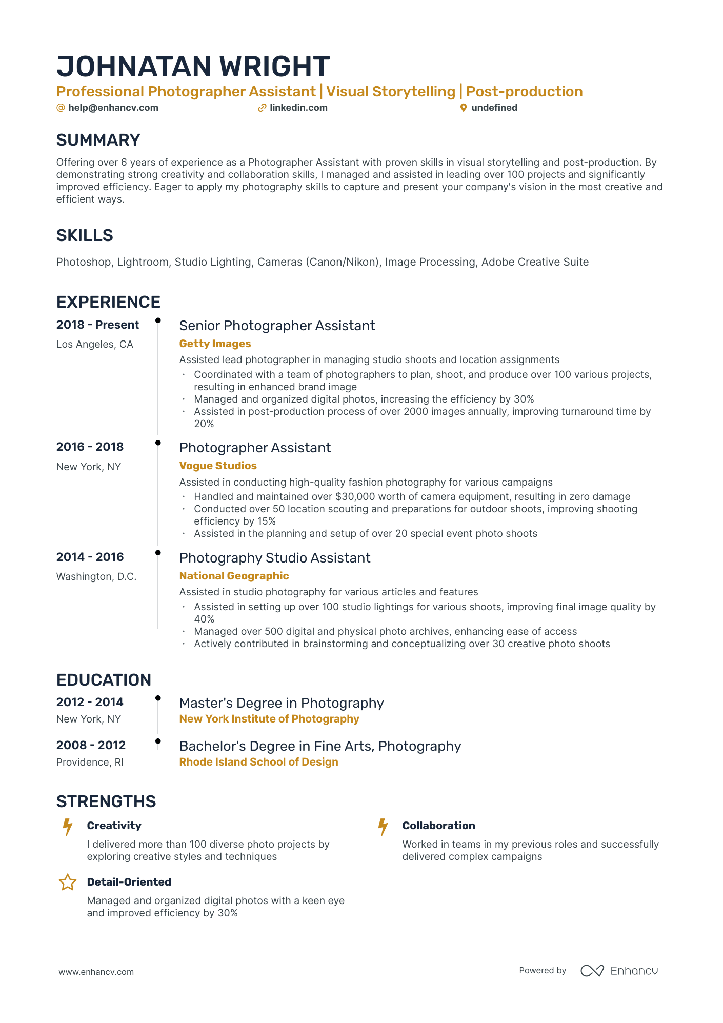 10 Photographer Assistant Resume Examples, Templates & Guide for 2026