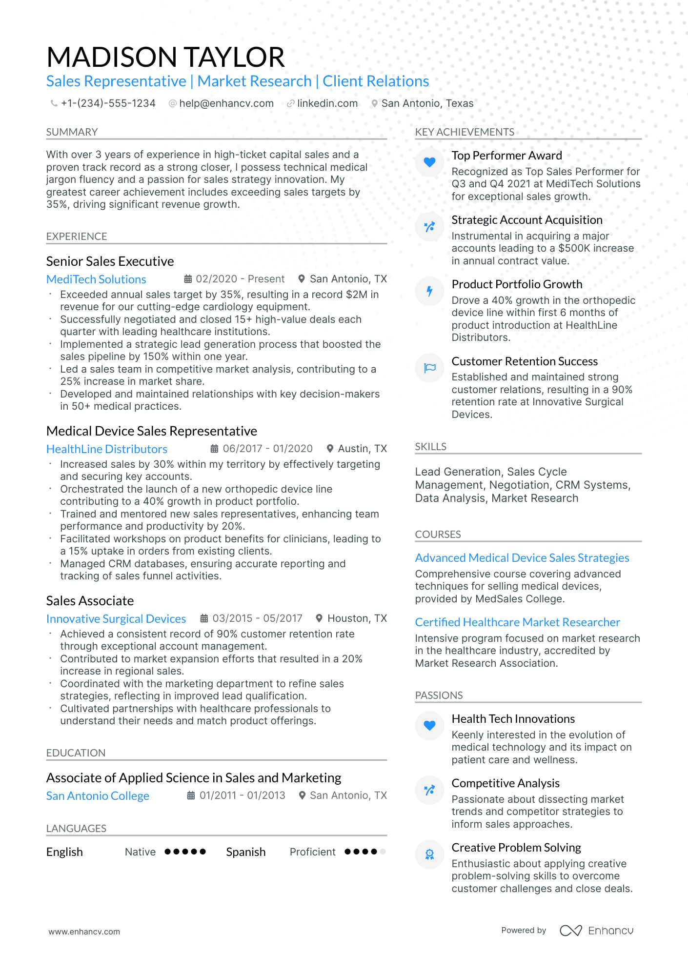 10 Medical Device Sales Representative Resume Examples & Guide for 2026