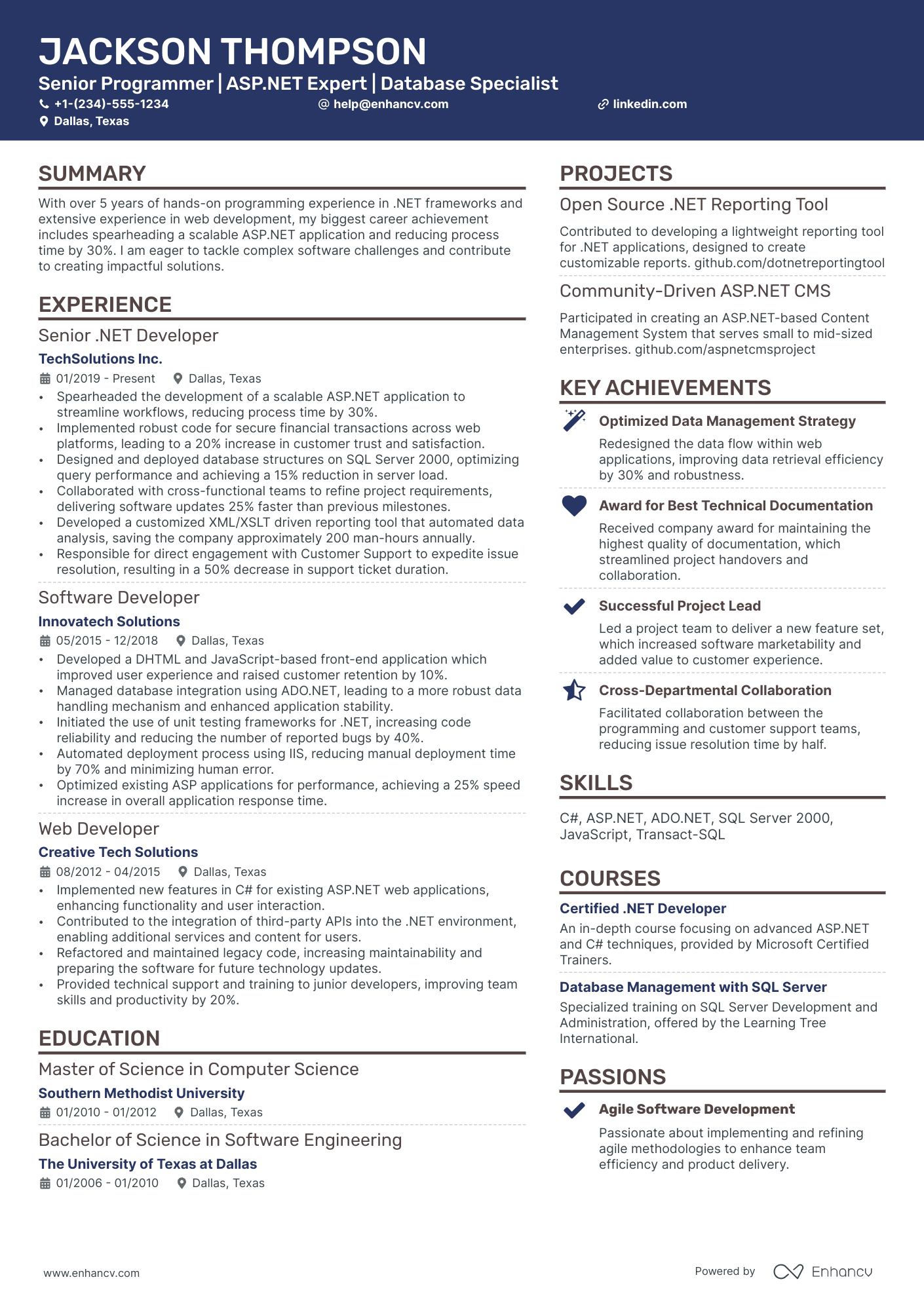 10 ASP.NET Developer Resume Examples & Guide for 2025