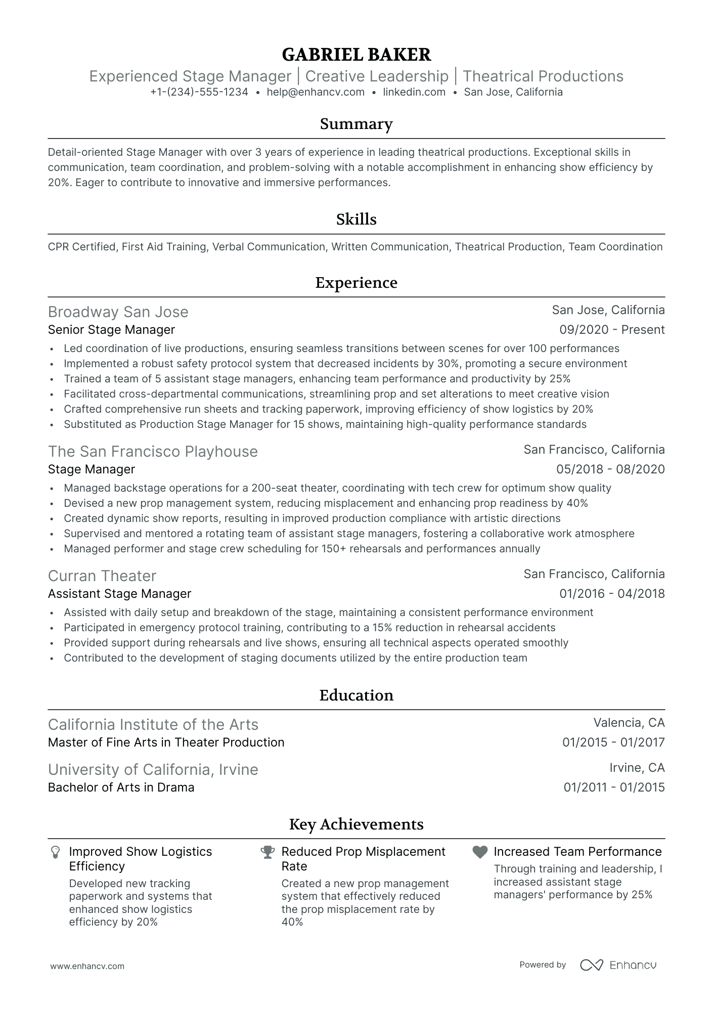 10 Stage Manager Resume Examples & Guide for 2026