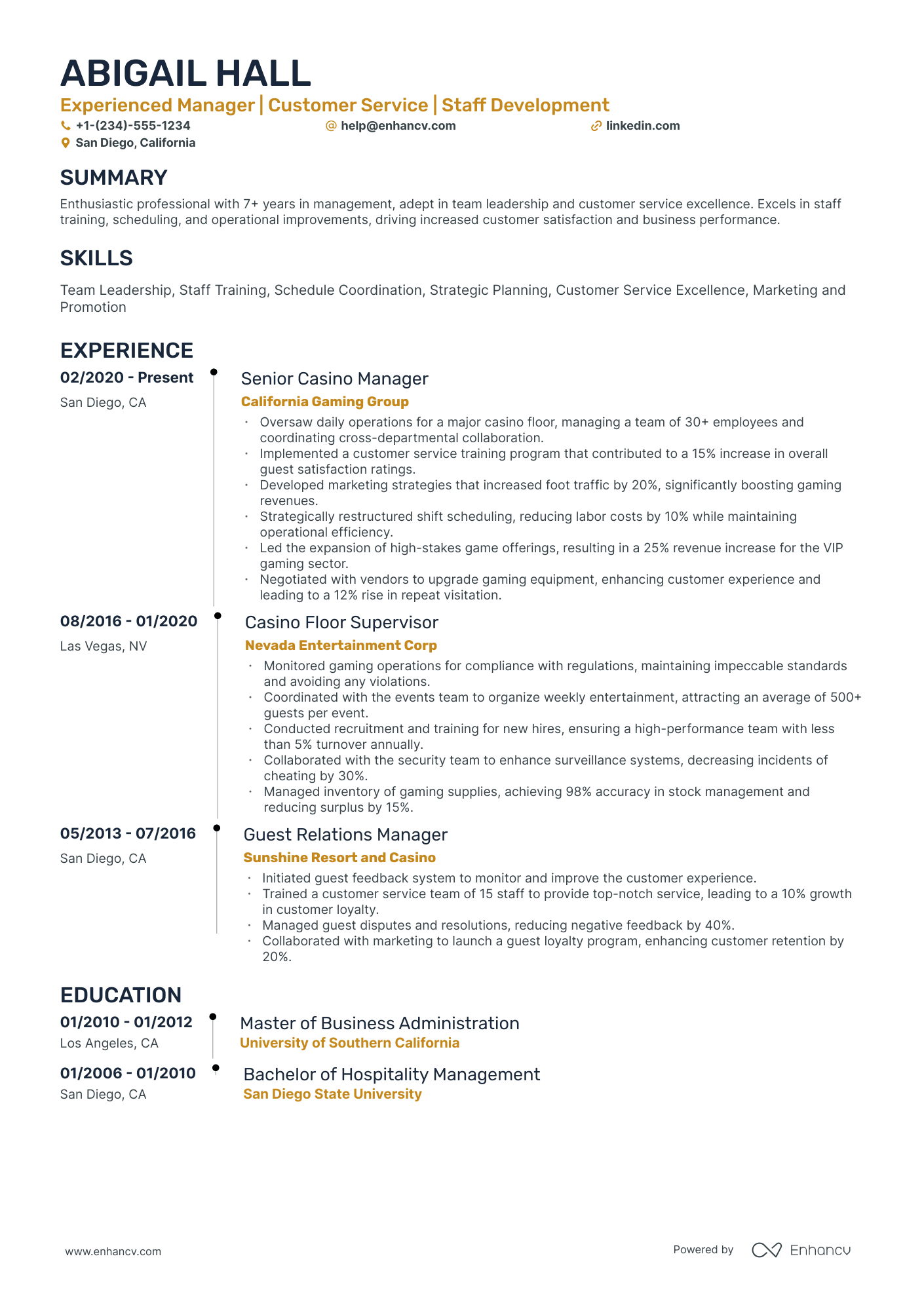 10 Casino Manager Resume Examples & Guide for 2026