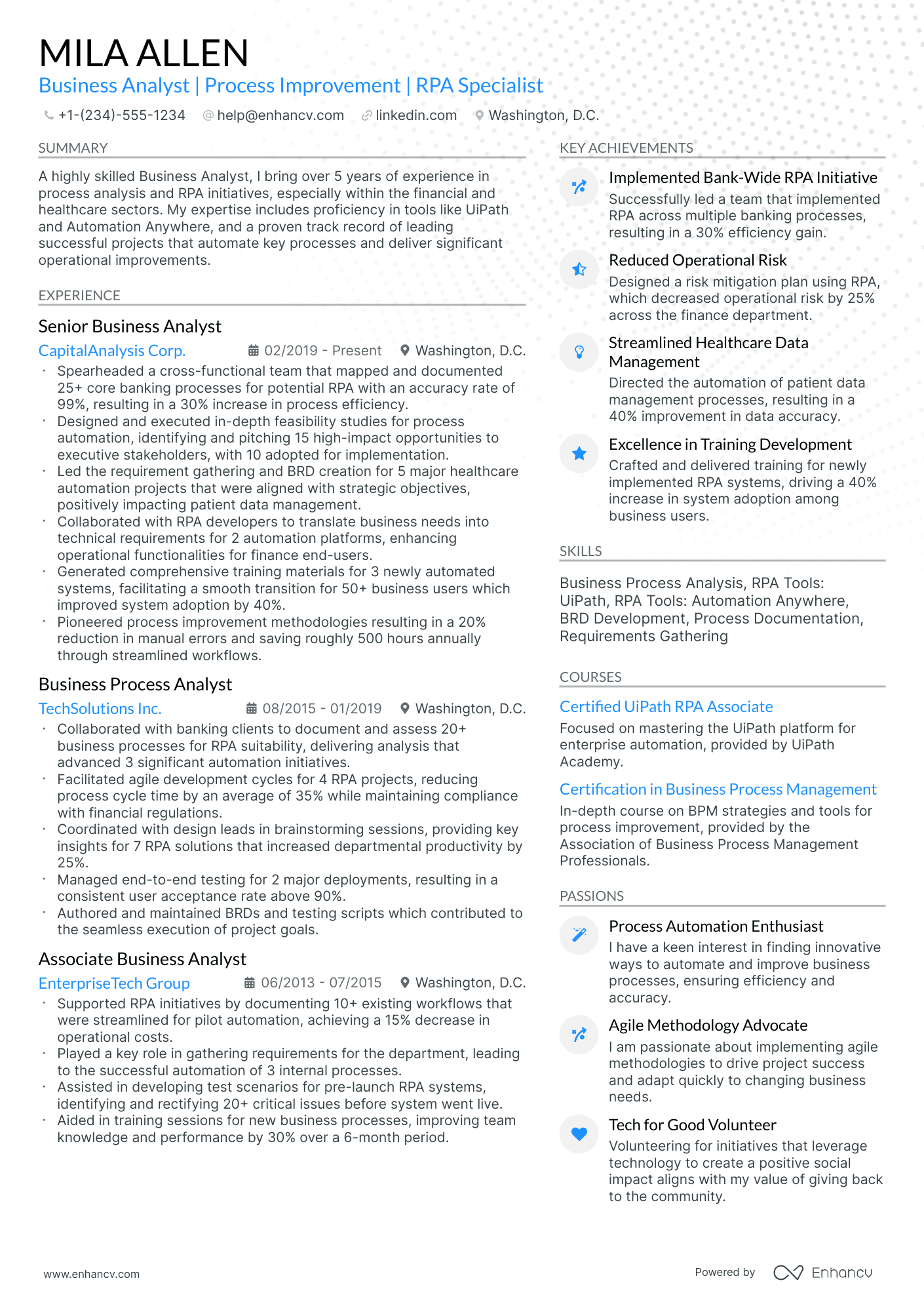 10 RPA Business Analyst Resume Examples & Guide for 2026
