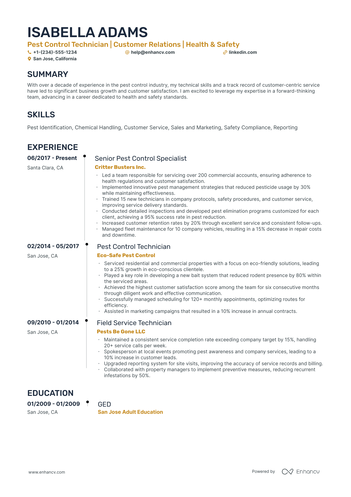 10 Pest Control Resume Examples & Guide for 2026
