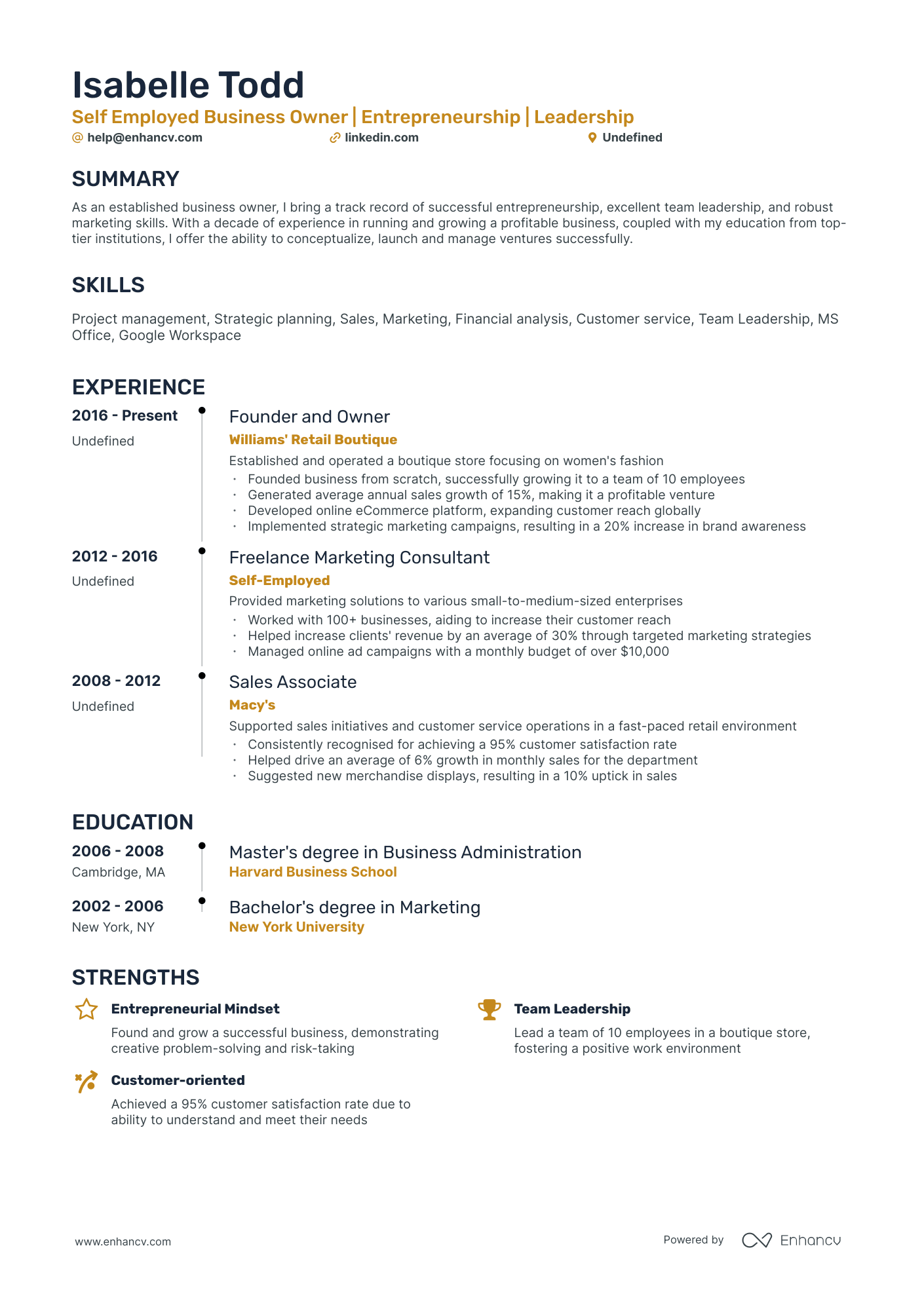 10 Self Employed Business Owner Resume Examples & Guide for 2026