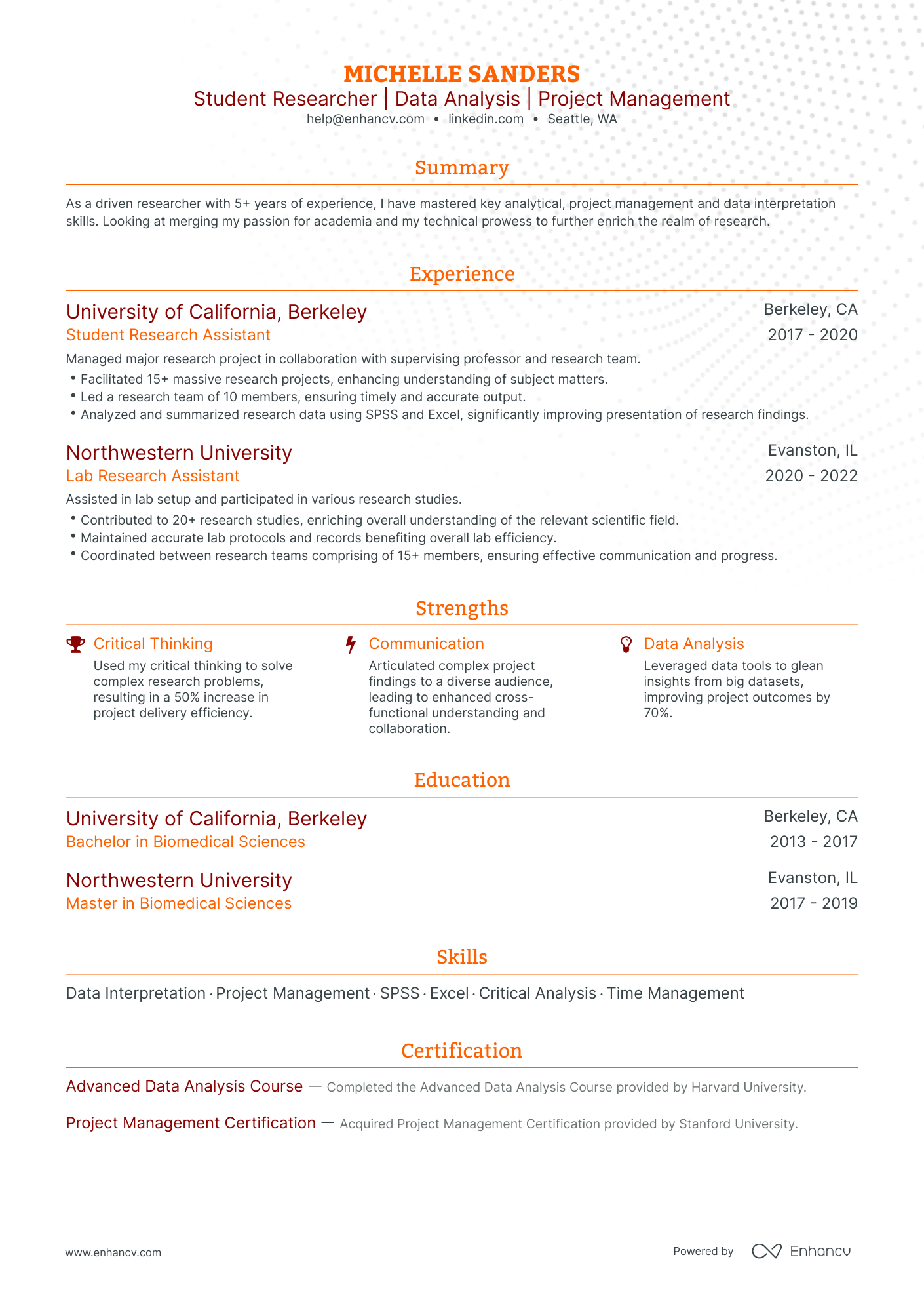 5 Student Researcher Resume Examples & Guide for 2024