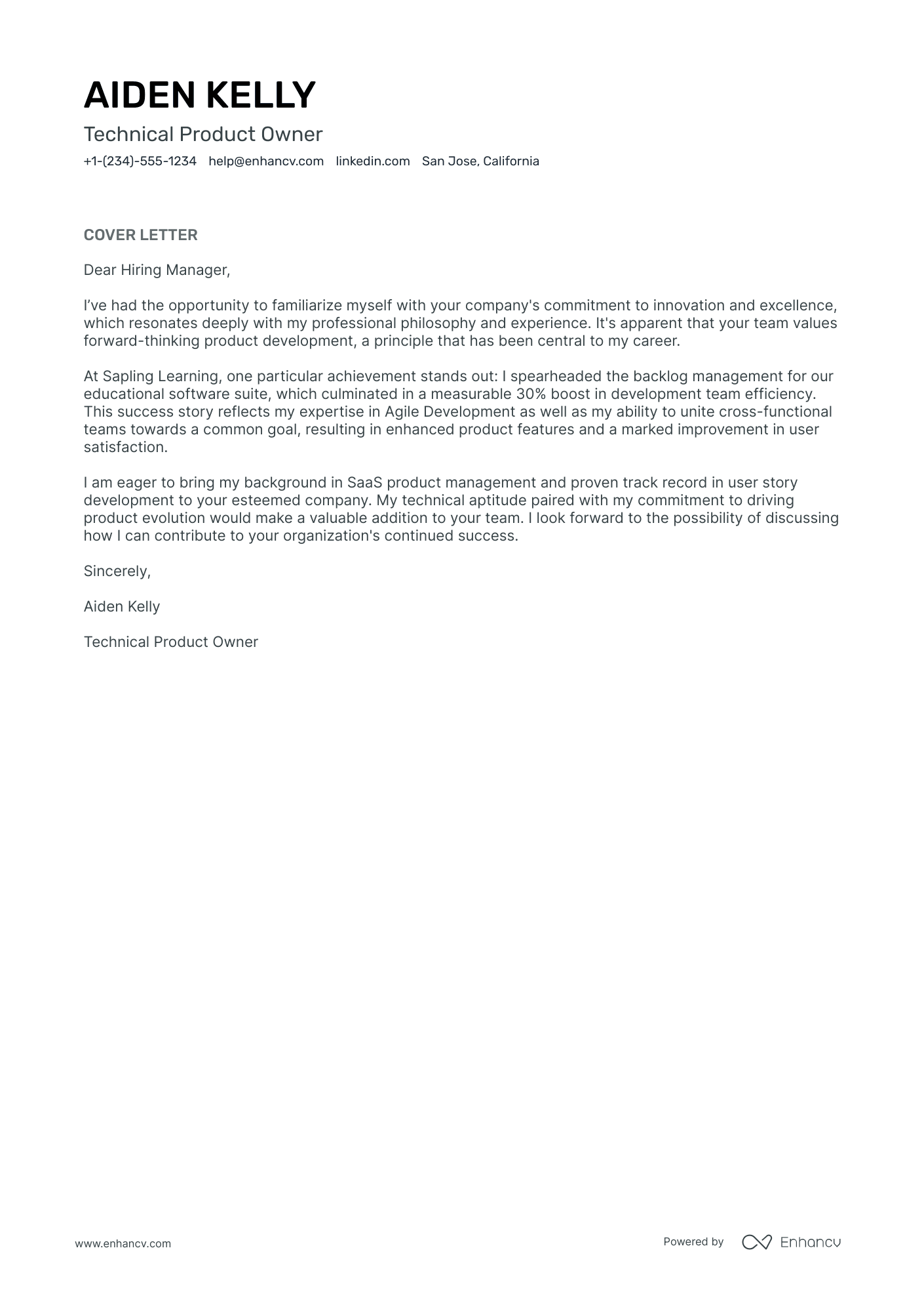 7 Professional Product Owner Cover Letter Examples and Template for ...