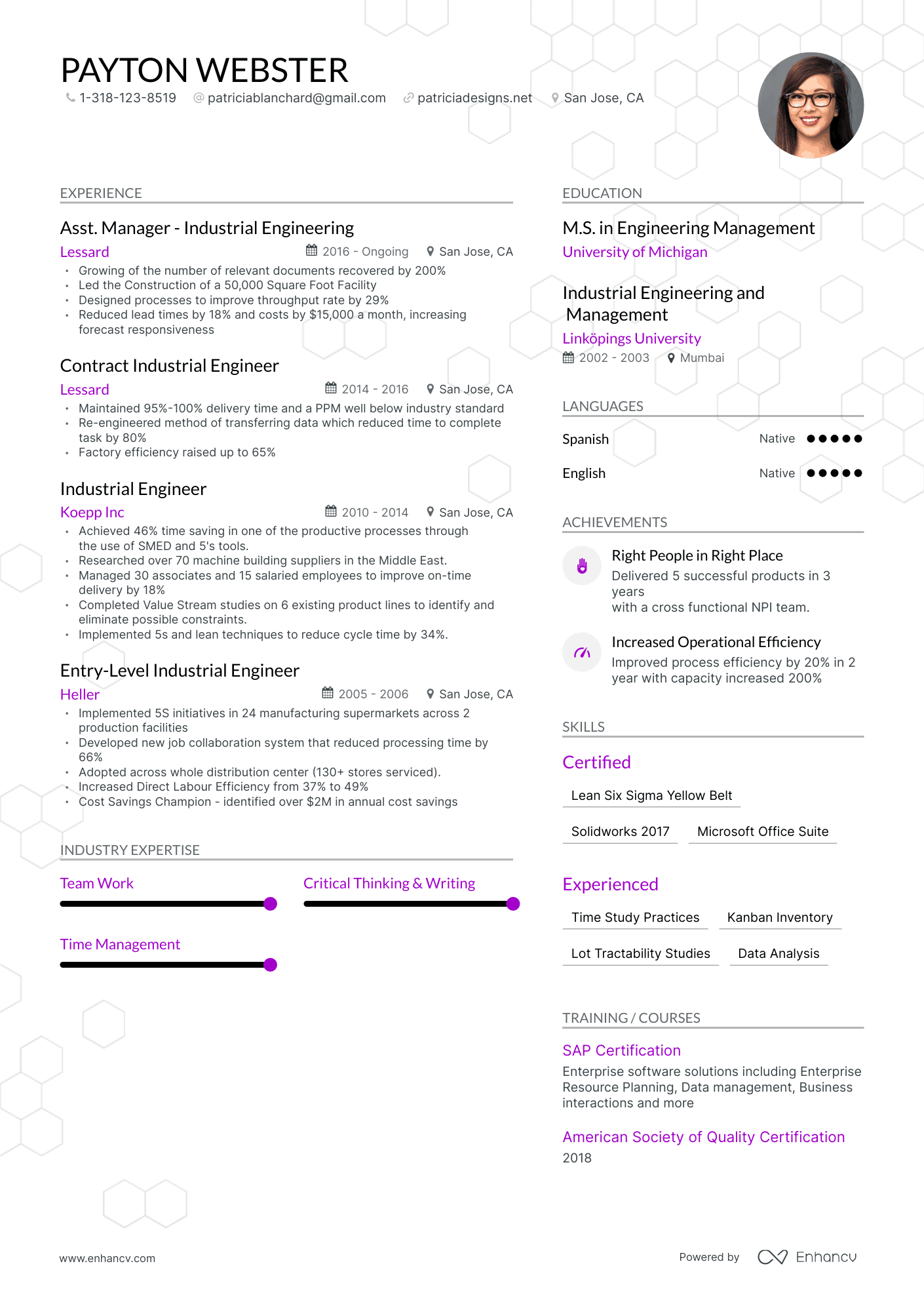 Industrial Engineer Resume Examples + Expert Advice | Enhancv.com ...