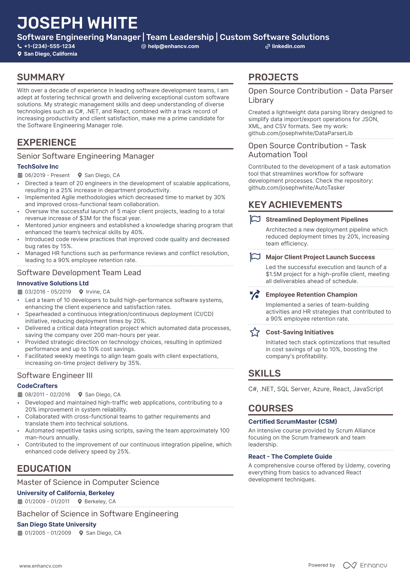10 Software Engineering Manager Resume Examples & Guide for 2025