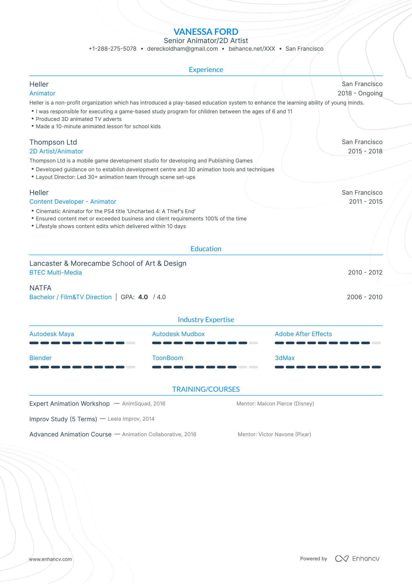 Animator Resume Samples + Pro tips (Layout, Skills, Keywords & Job ...