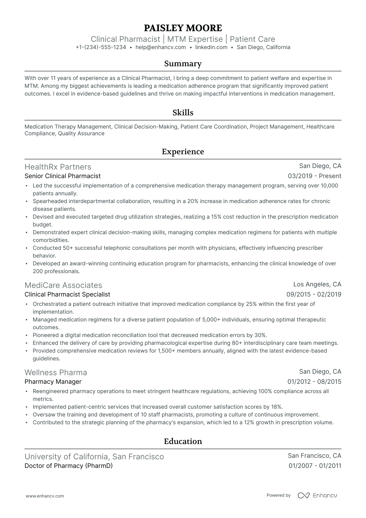 10 Clinical Pharmacist Resume Examples & Guide for 2026