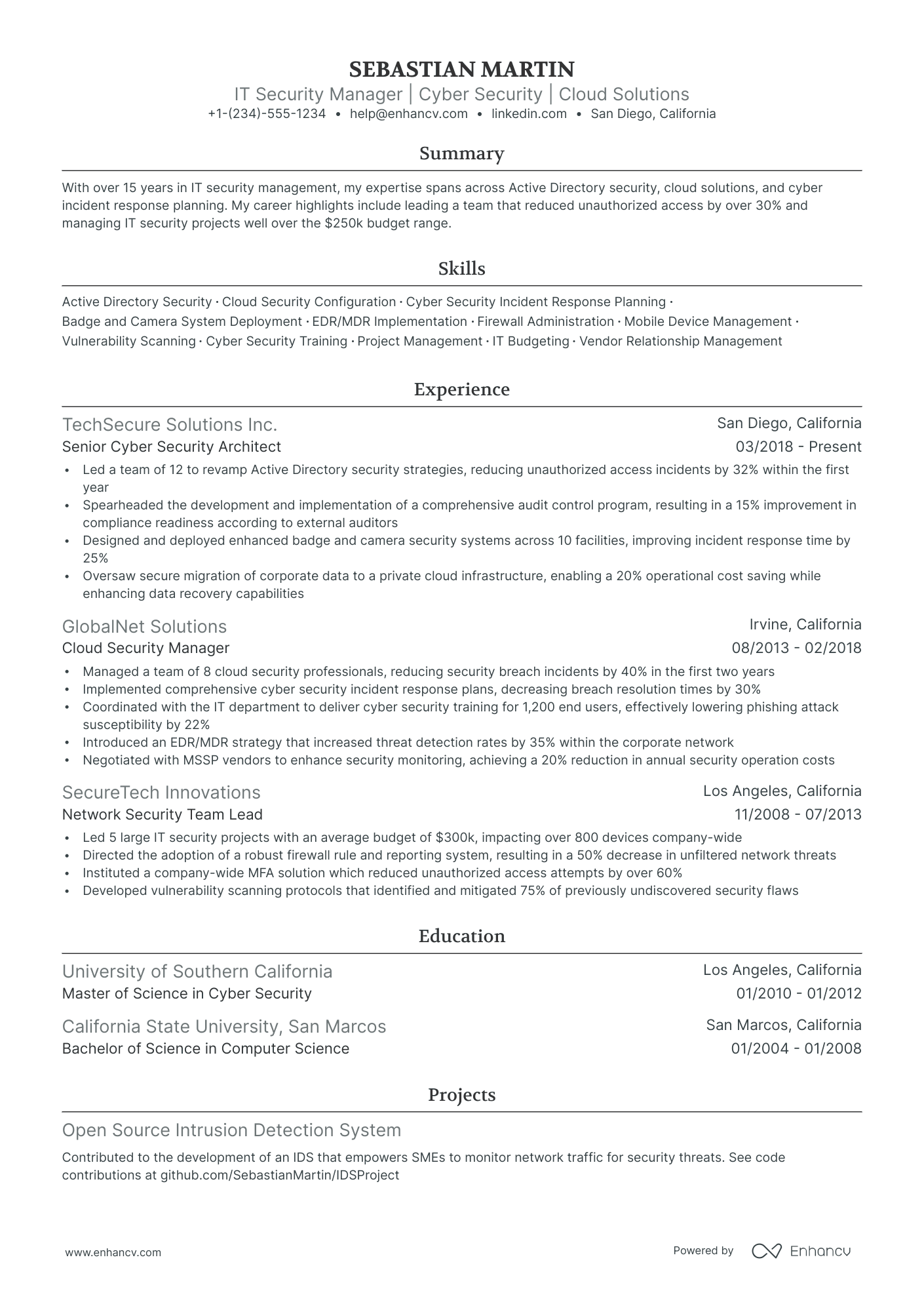 5 IT Security Manager Resume Examples & Guide for 2024