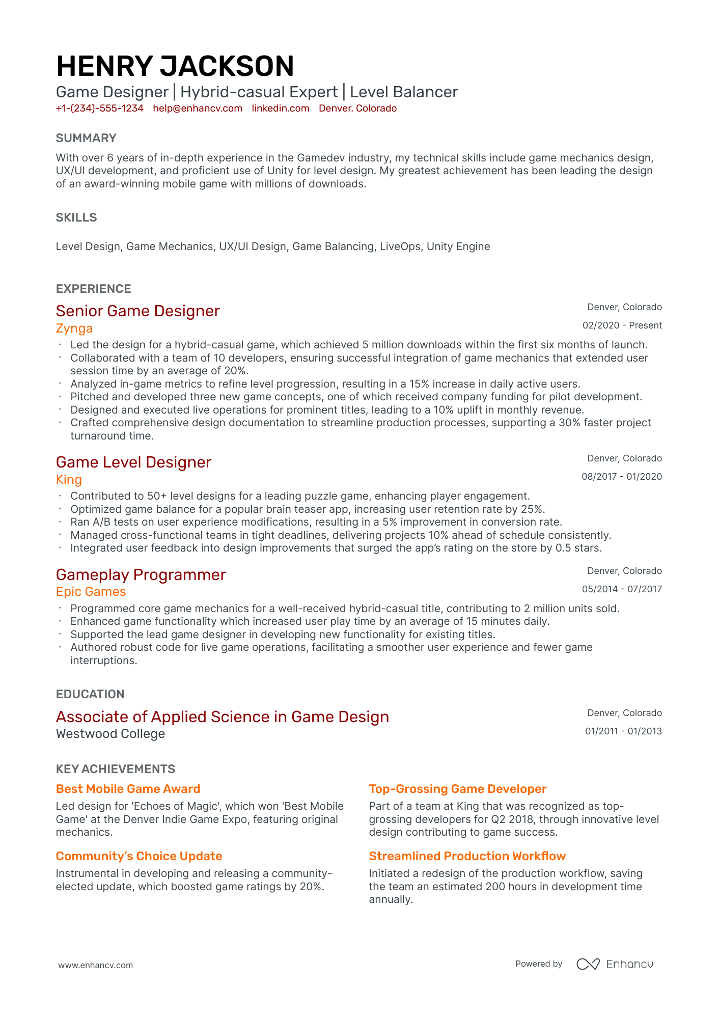 10 Game Designer Resume Examples & Guide for 2025