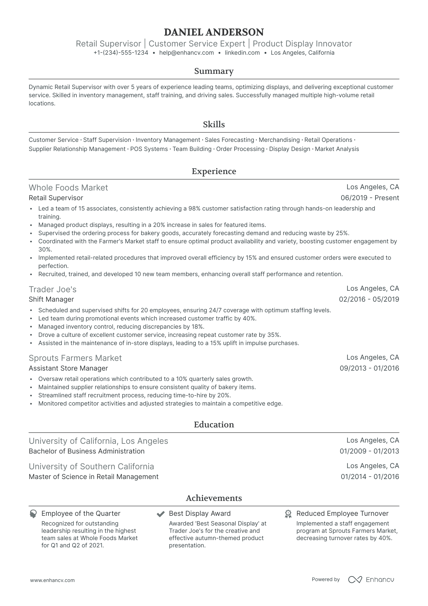 5 Retail Sales Supervisor Resume Examples & Guide for 2024