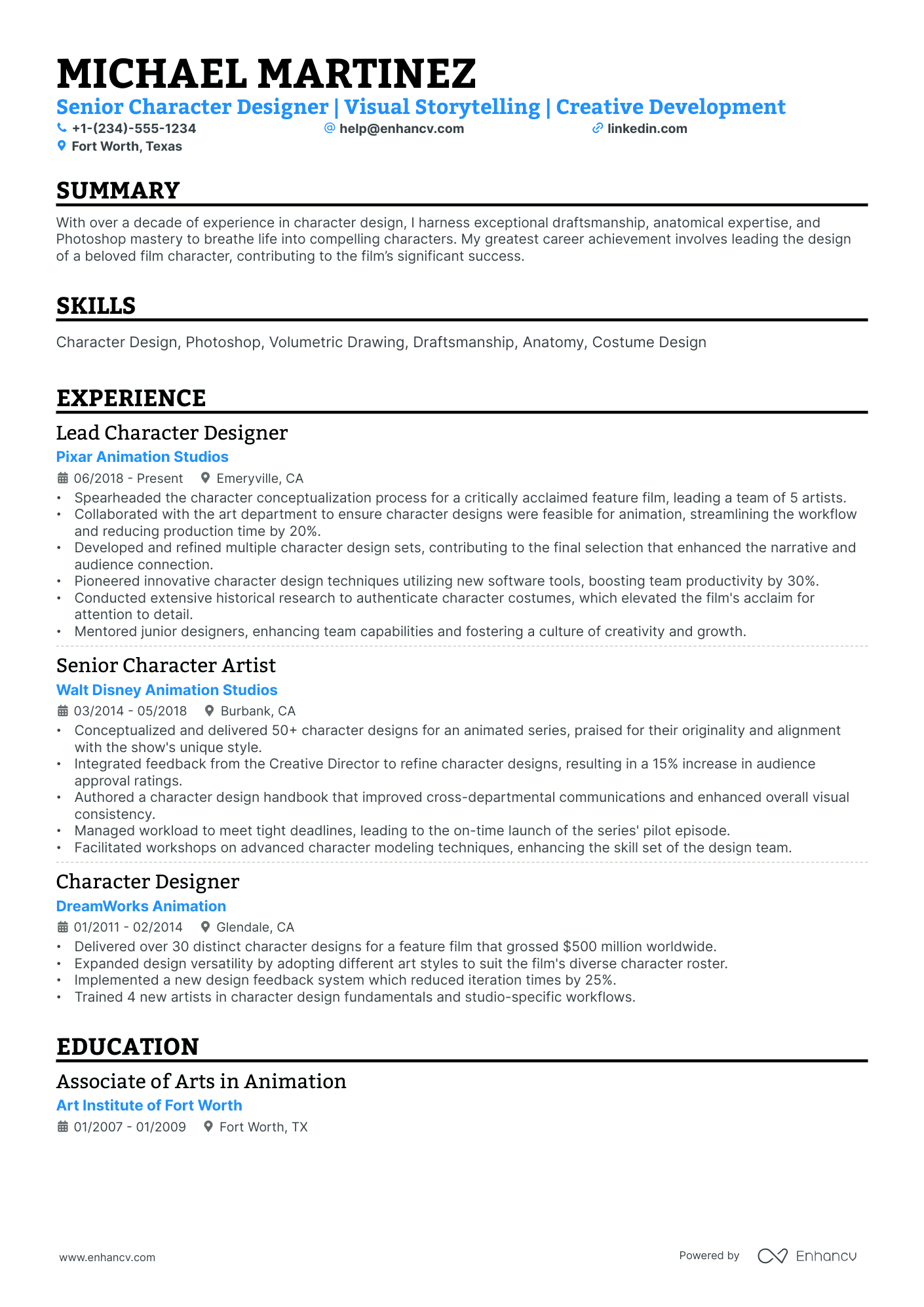 10 Character Designer Resume Examples & Guide for 2025