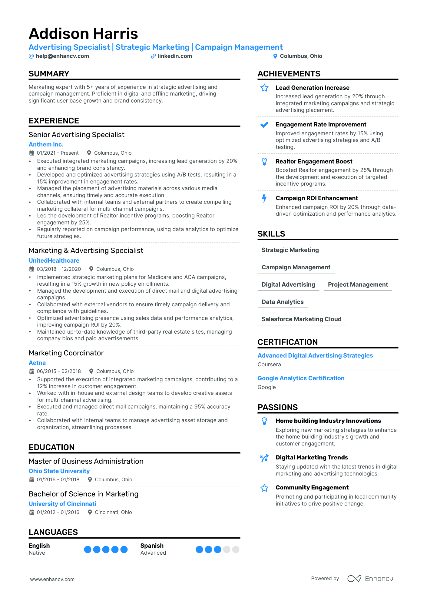 14 Advertising Resume Examples & Guide for 2024