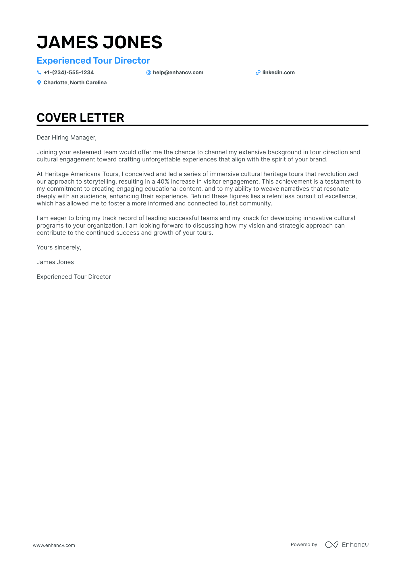 5 Professional Tour Manager Cover Letter Examples and Template for 2026 ...