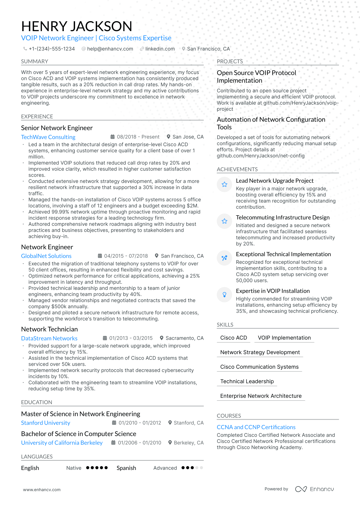 5 Voip Network Engineer Resume Examples & Guide for 2024