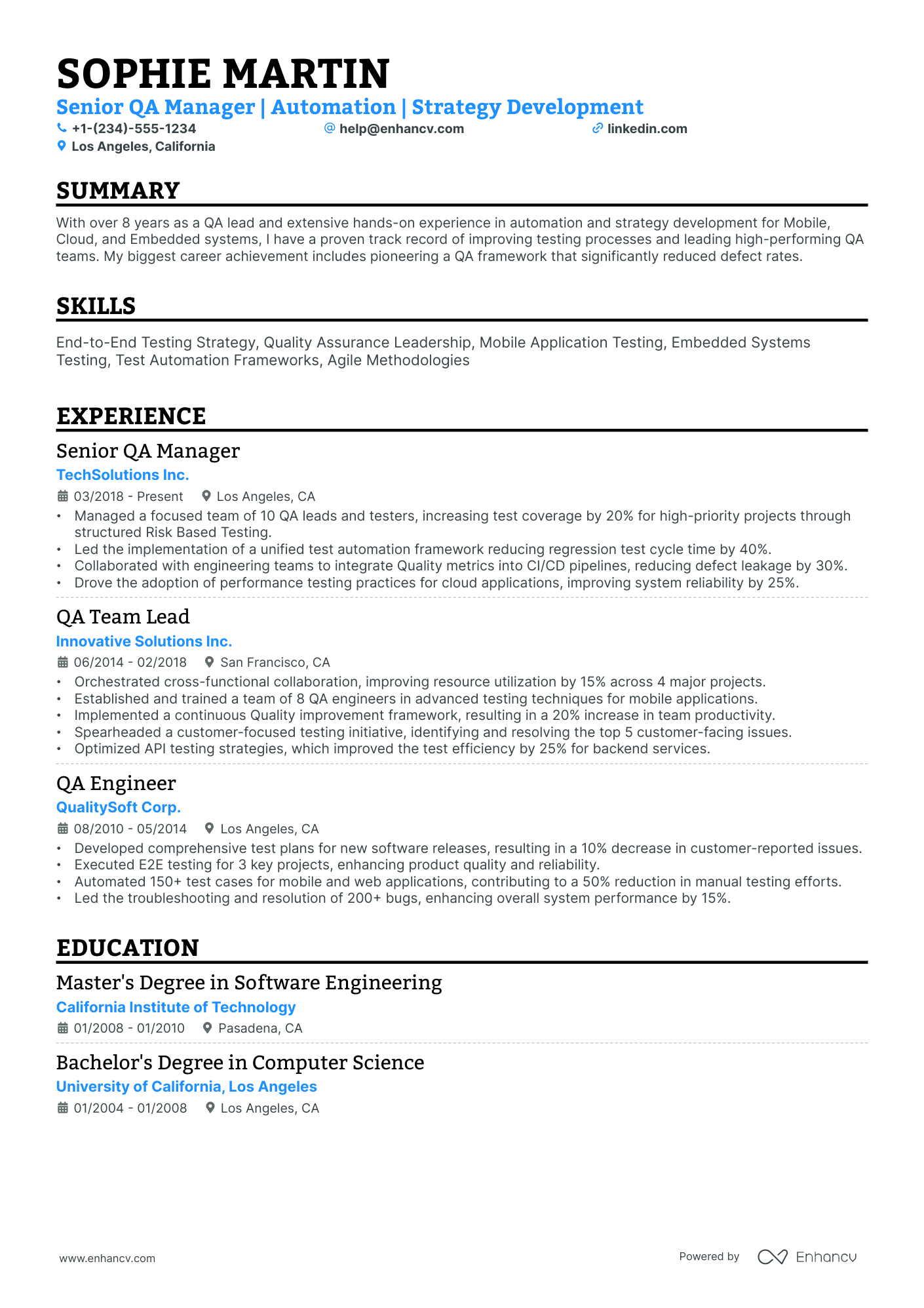 10 Software QA Manager Resume Examples & Guide for 2025