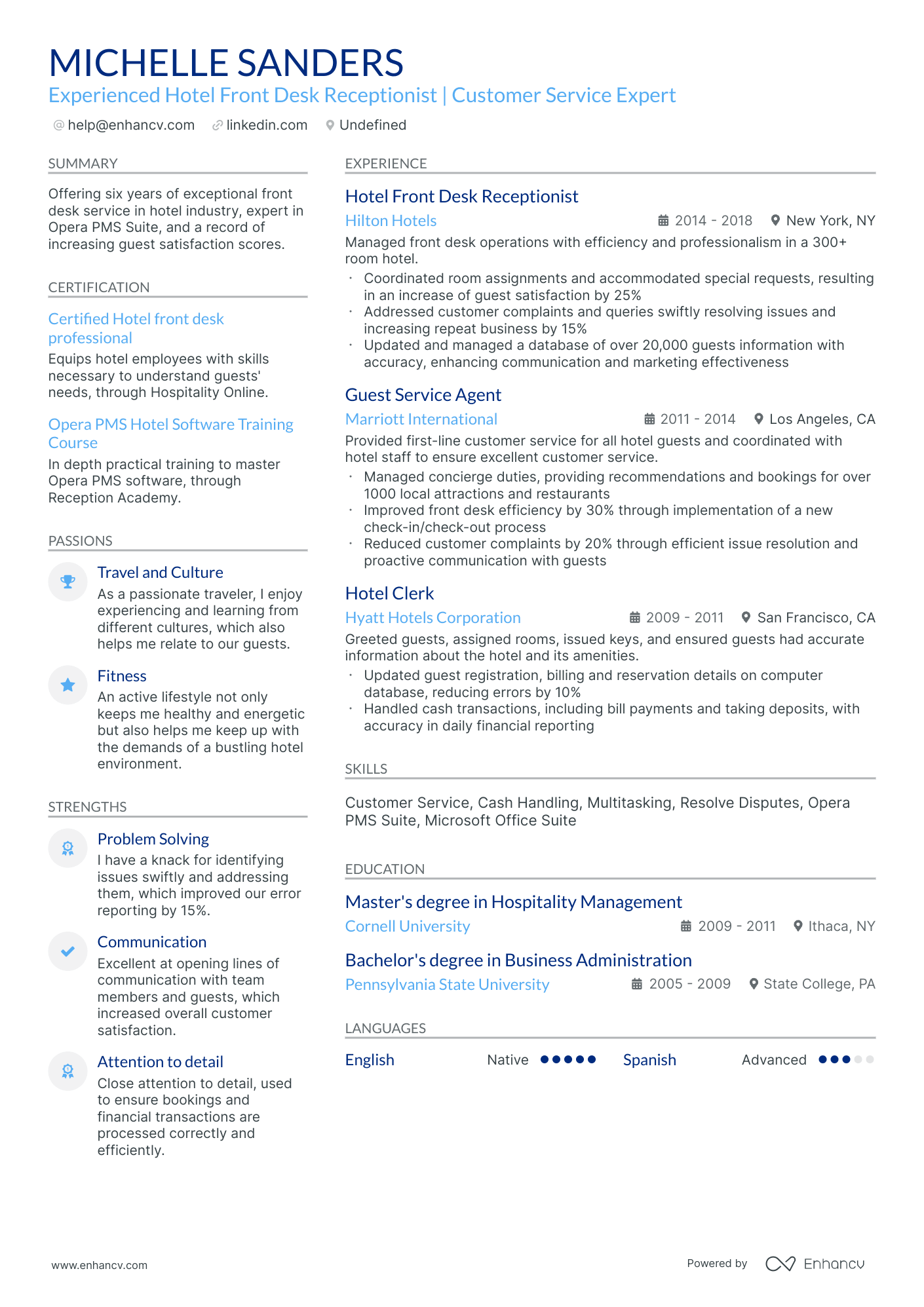 10 Hotel Front Desk Receptionist Resume Examples & Guide for 2025