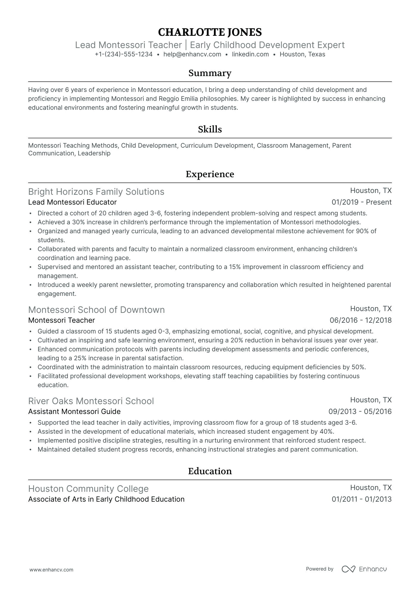10 Montessori Teacher Resume Examples & Guide for 2026