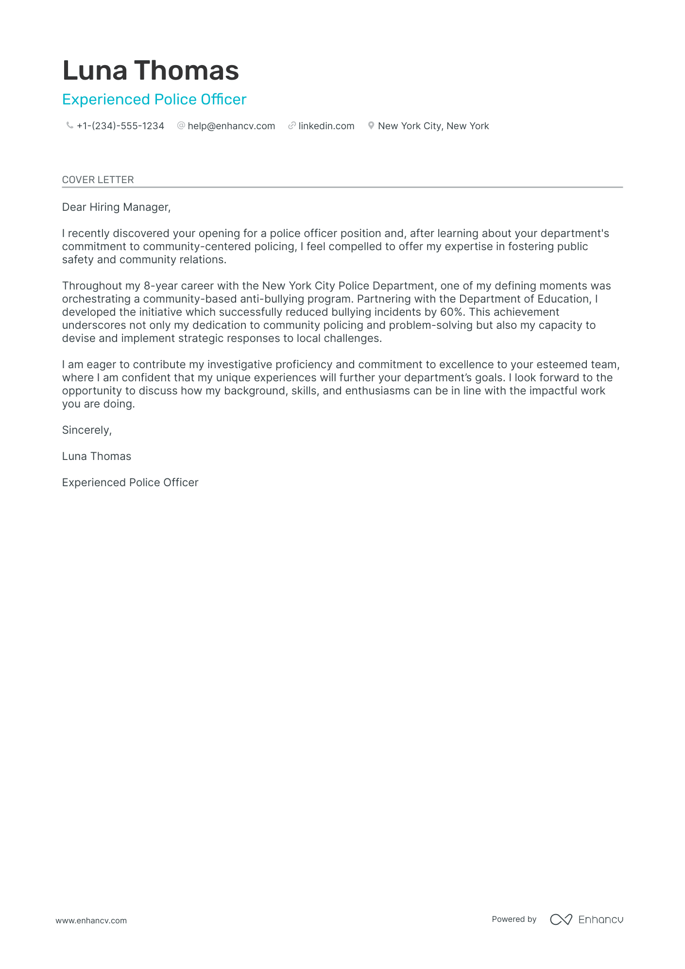 10 Professional Police Officer Cover Letter Examples and Template for ...