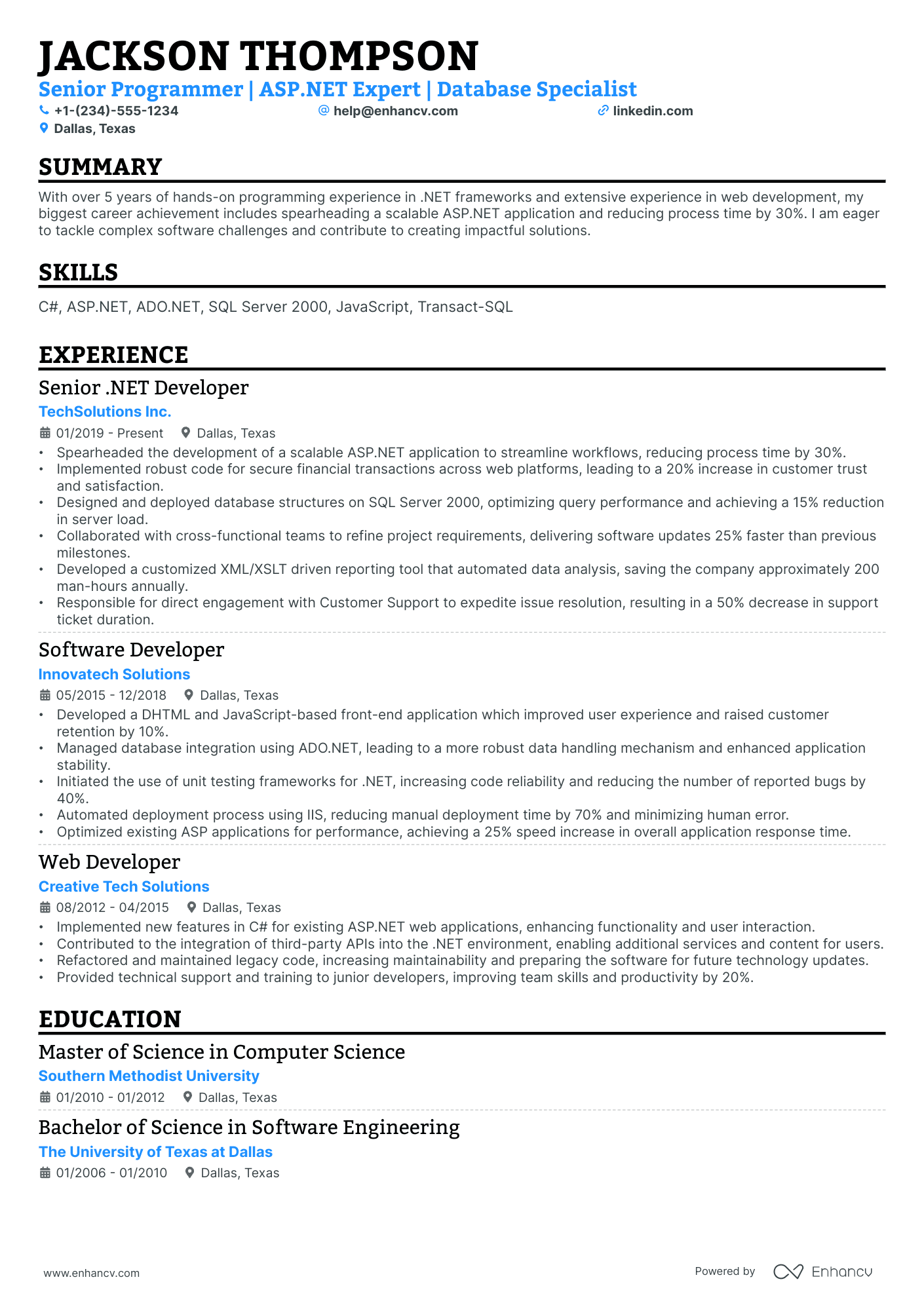 10 ASP.NET Developer Resume Examples & Guide for 2025