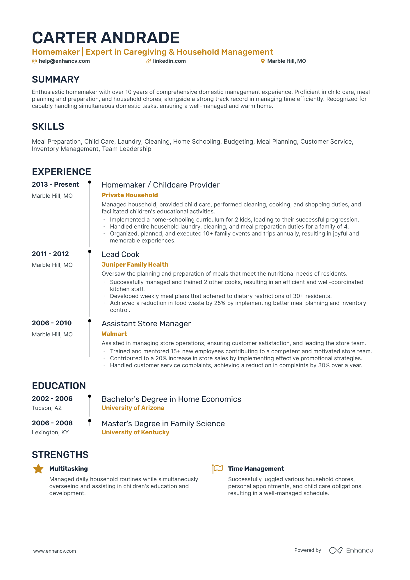 10 Homemaker Resume Examples & Guide for 2026