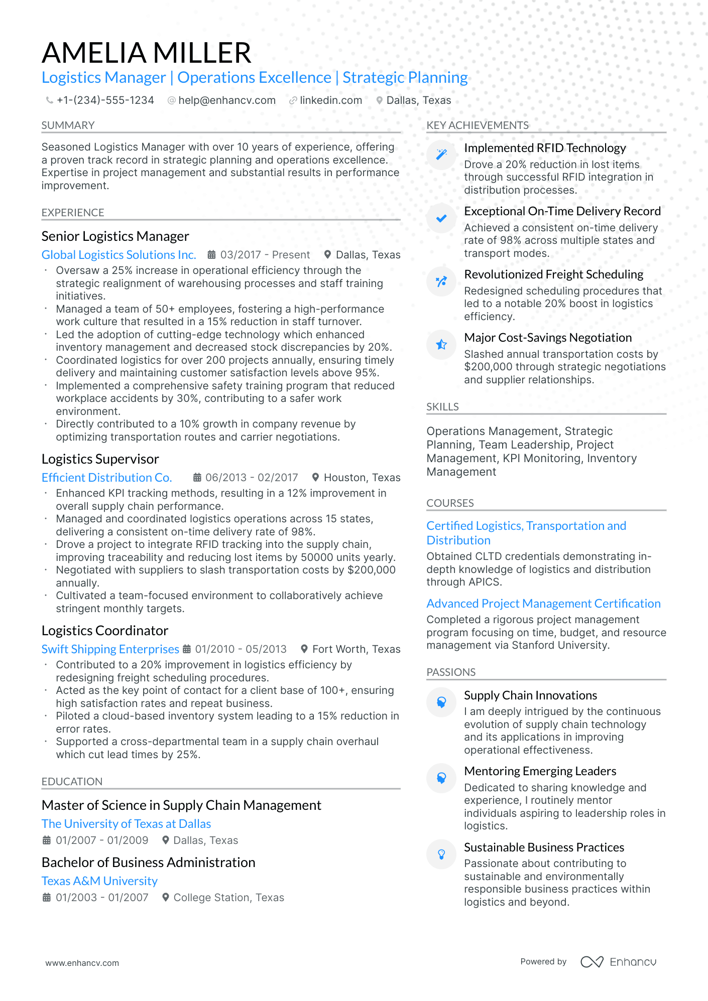 10 Logistic Manager Resume Examples & Guide for 2026