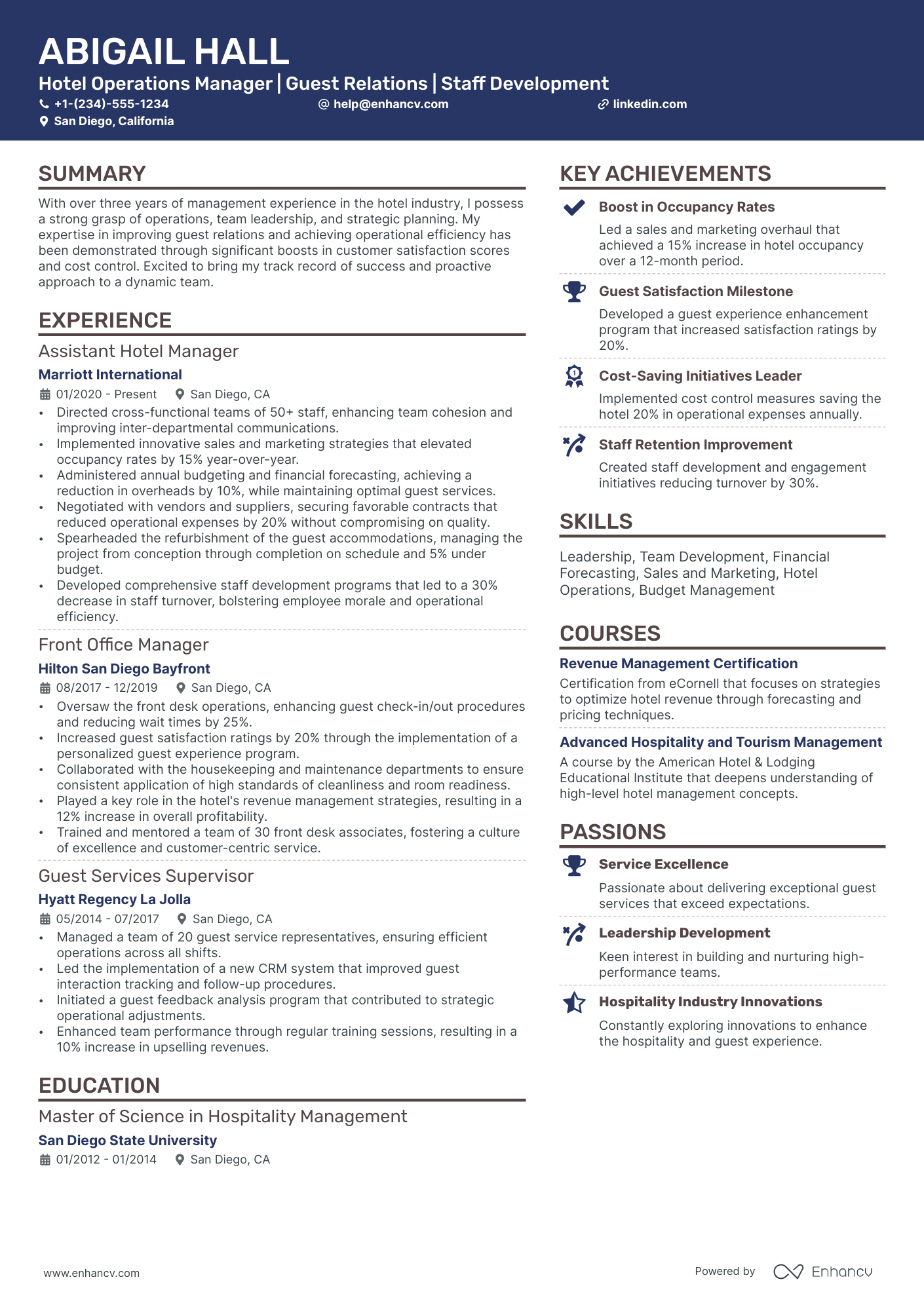 10 Hotel Operations Manager Resume Examples & Guide for 2025